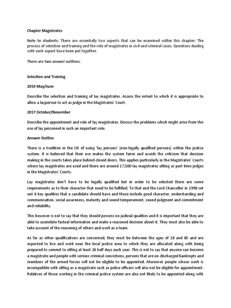 17 Magistrates Answer Outline 2 | PDF