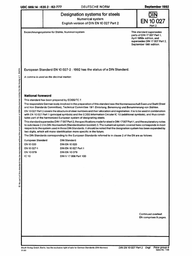 EN 10027 2 1992 en | PDF | Steel | Welding