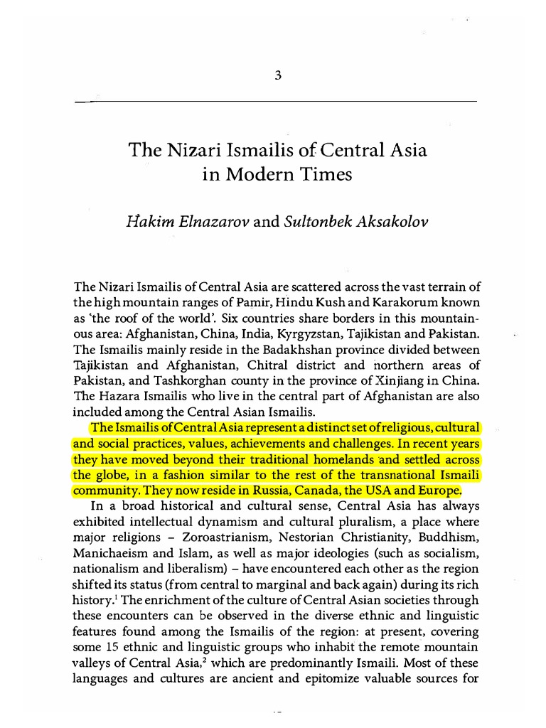 Elnazarov Hakim Nizari Ismailis of Central Asia in Modern Times | PDF ...