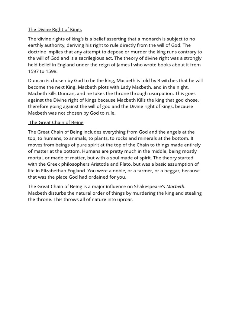 The Divine Right of Kings and The Great Chain of Being | PDF