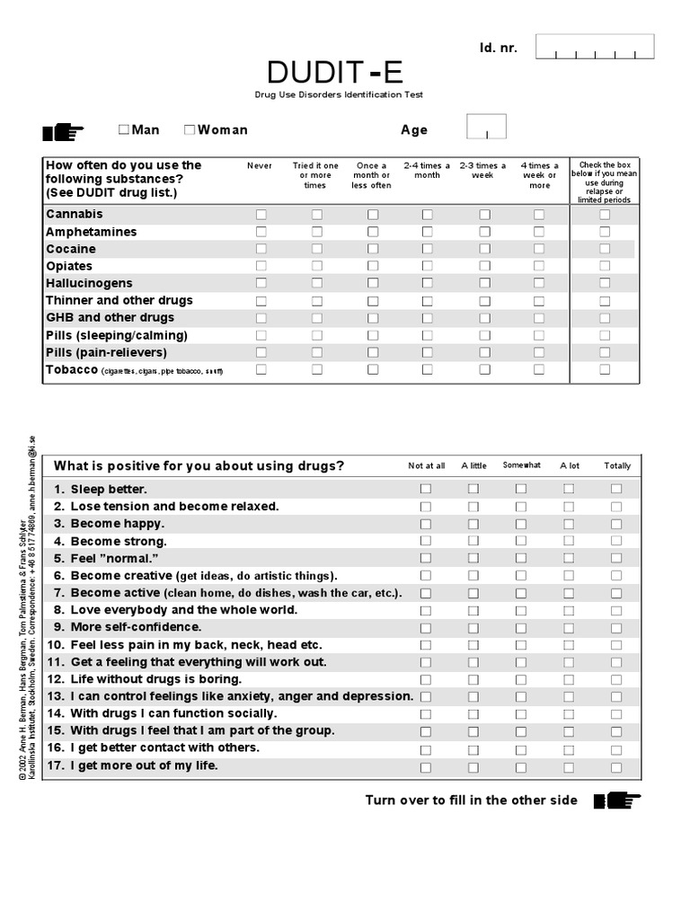 DUDIT Screening Tool Overview | PDF | Substance Abuse | Anxiety
