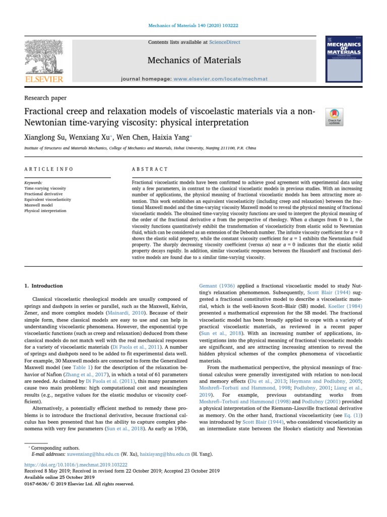 Fractional Creep and Relaxation Models of Viscoelastic Materials Via A ...