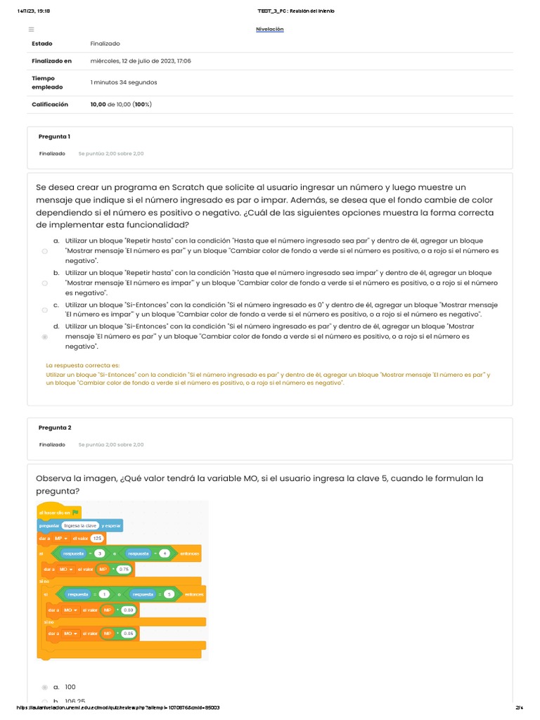 Test 3 - Computacional | PDF | Scratch (lenguaje de programación ...