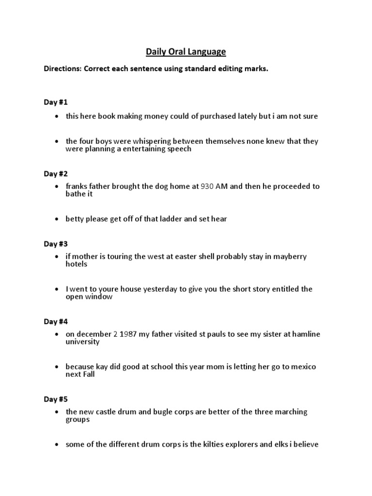 Daily Oral Language Practice Guide | PDF