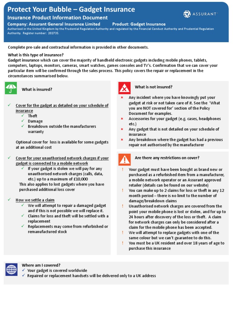 Gadget Insurance Product Information Document v12 | PDF | Insurance ...