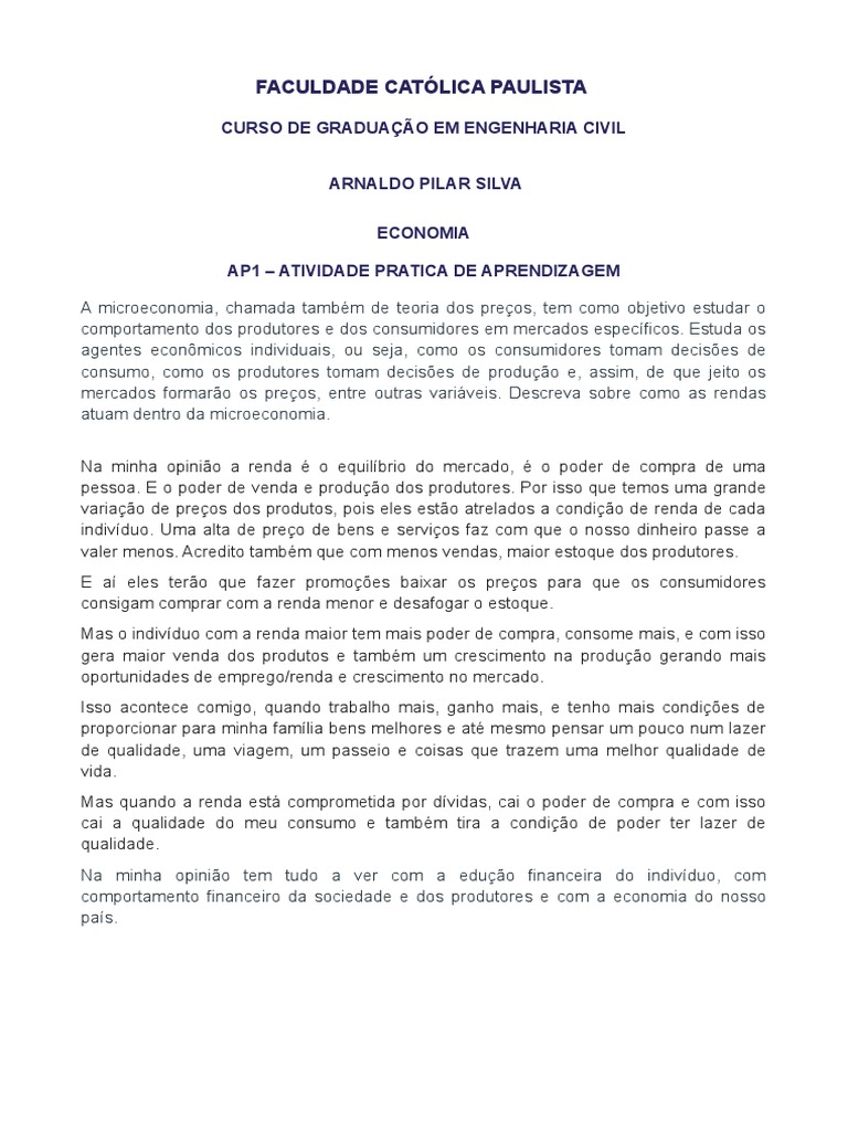 Atividade AP1 Economia | PDF