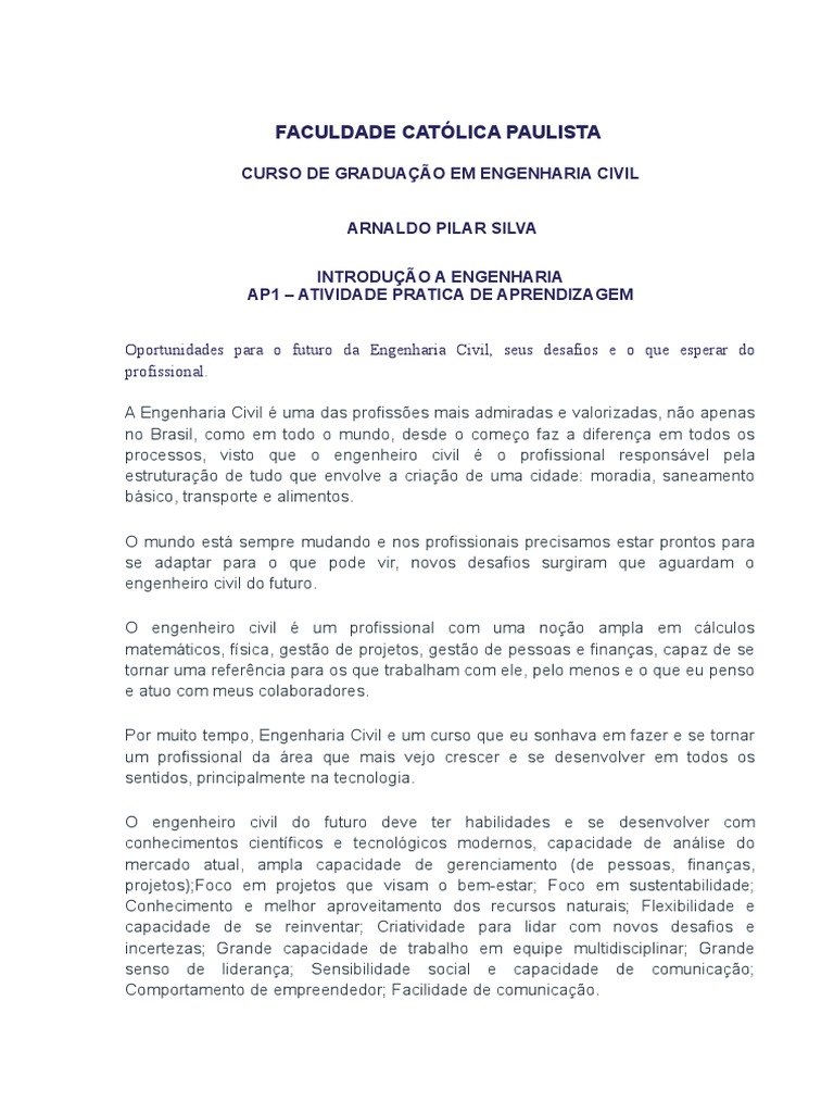 Atividade AP1 Intro Engenharia | PDF