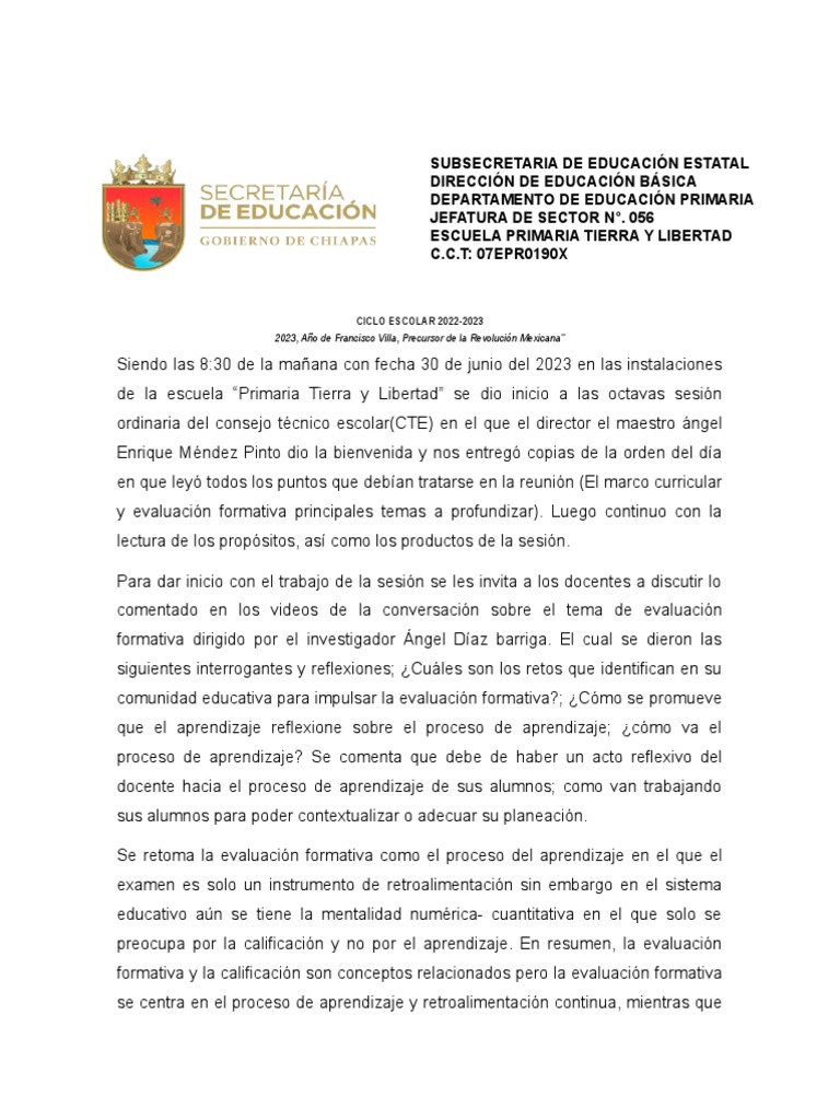 Relatoria Cte 8 | PDF | Evaluación | Educación primaria