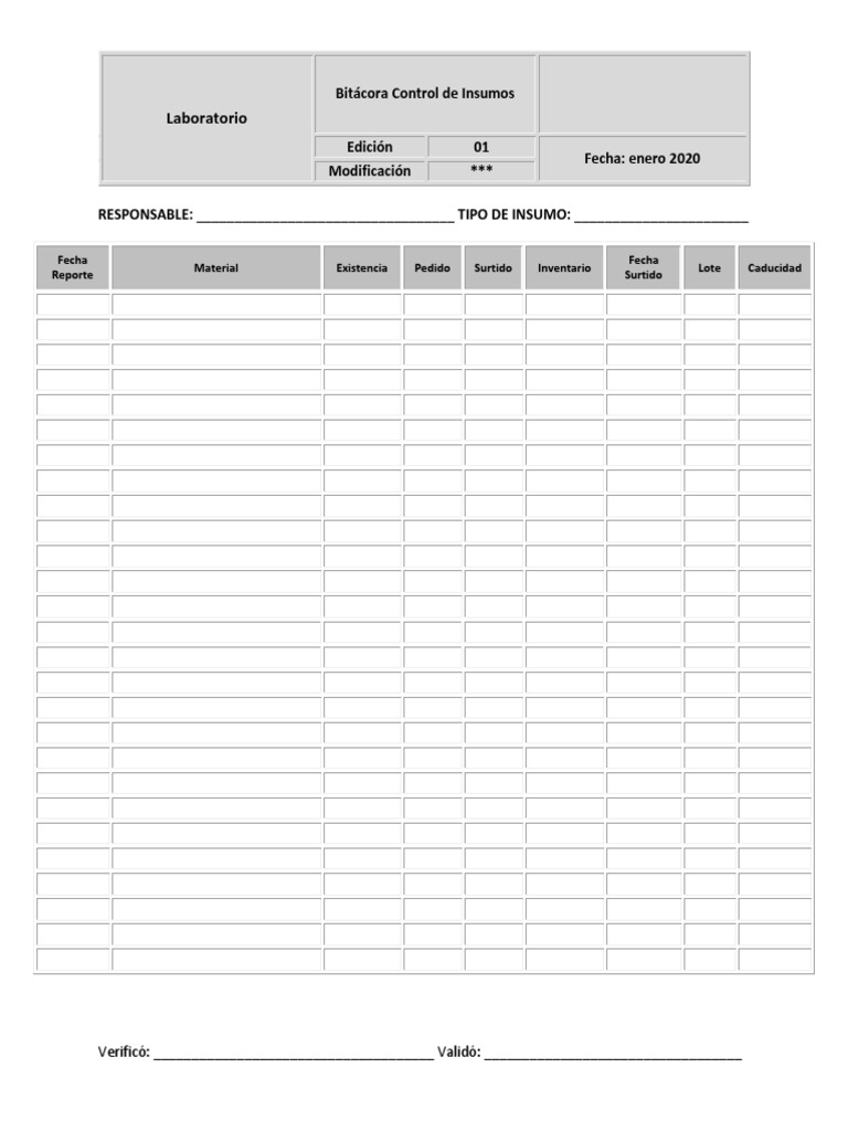 Bitácora de Insumos | PDF