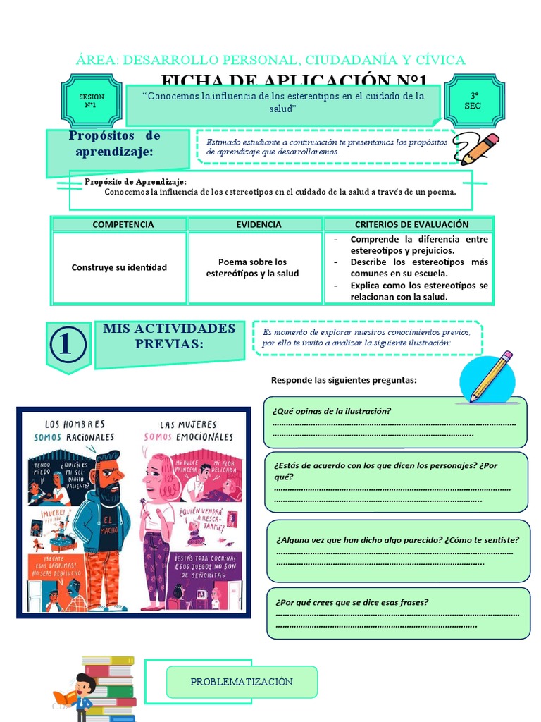 3° Ficha de Aplicación-Sesión1-Sem.1-Exp.2 - DPCC | PDF | Estereotipos | Cognición