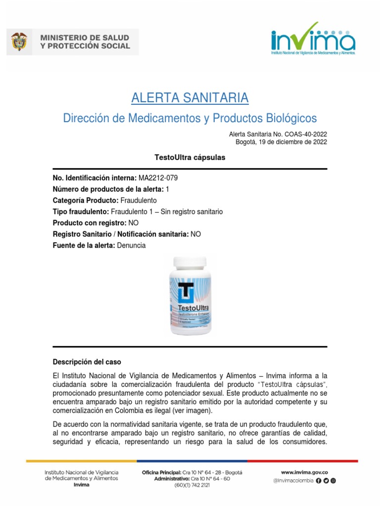 Alerta Sanitaria: TestoUltra Fraudulento | PDF | Suplementos dietéticos ...
