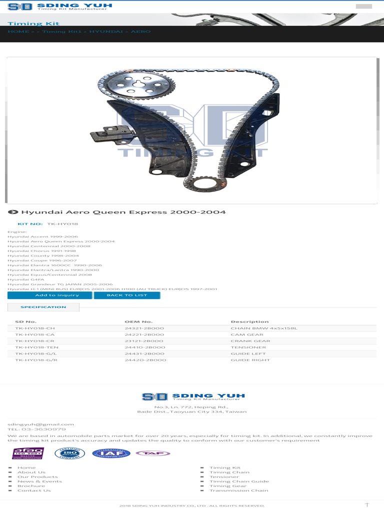 SDING YUH-Timing Kit, Timing Chain, Chain Guide, Chain Tensioner, Belt ...