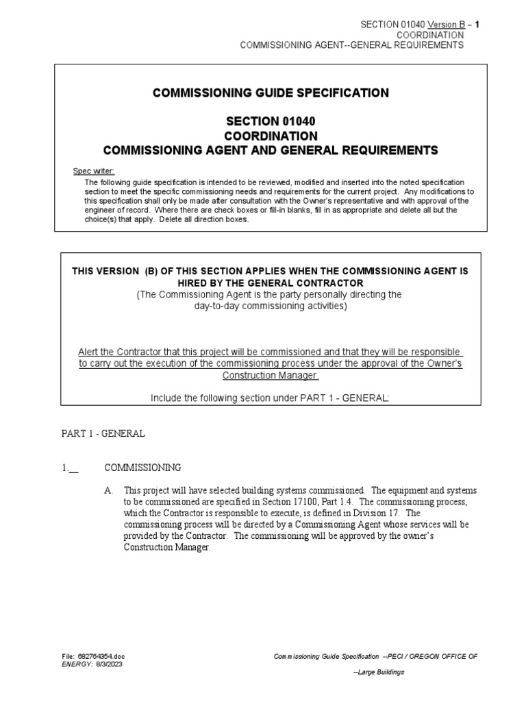 Guide 01040 B | PDF | General Contractor | Specification (Technical Standard)