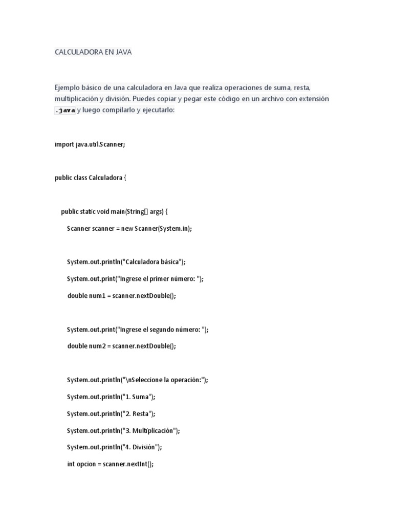 Calculadora en Java | PDF