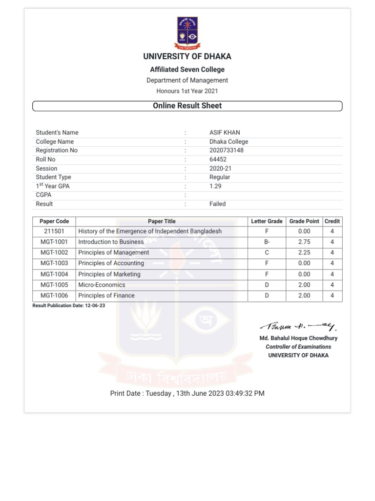 Result Archive - 7 Colleges Affiliated With University of Dhaka | PDF