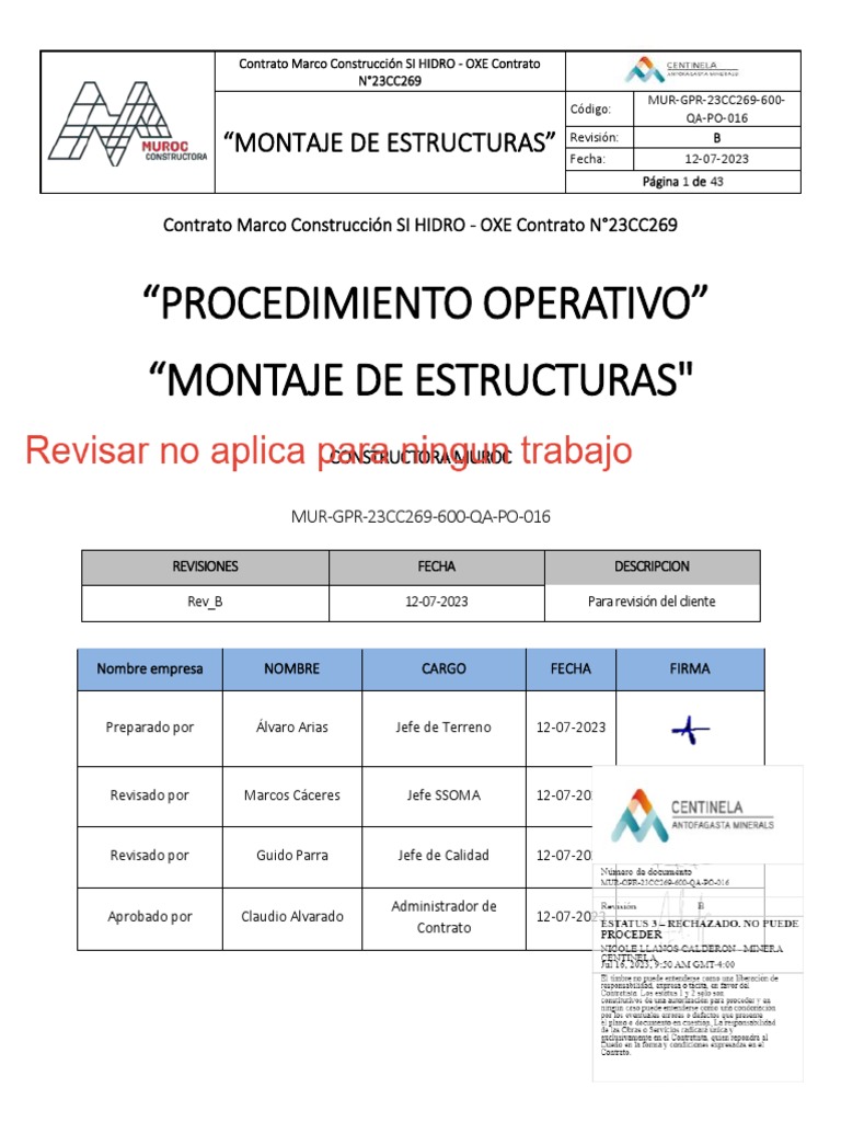 Procedimiento n.016 Montaje de Estructuras Revb | PDF
