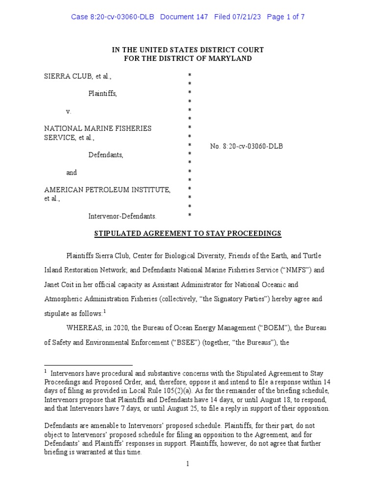 STIPULATION To Stay Proceedings | PDF | Endangered Species Act Of 1973 ...