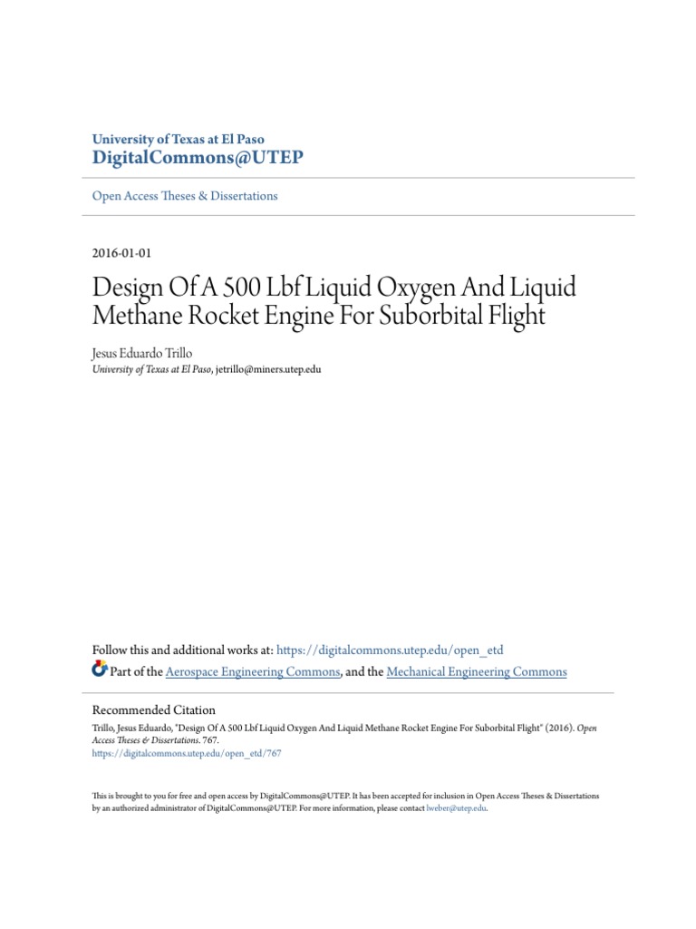 Design of 500lbf Methalox Engine | PDF | Rocket Engine | Rocket Propellant