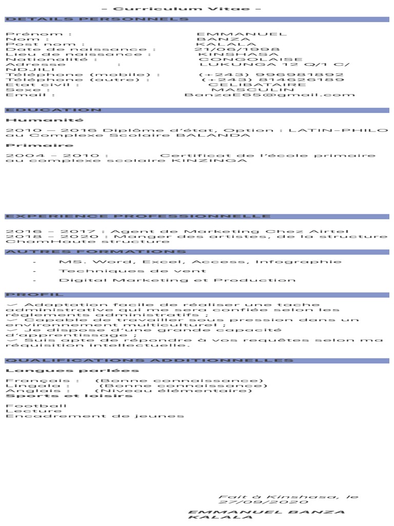 CV Emmanuel Banza | PDF