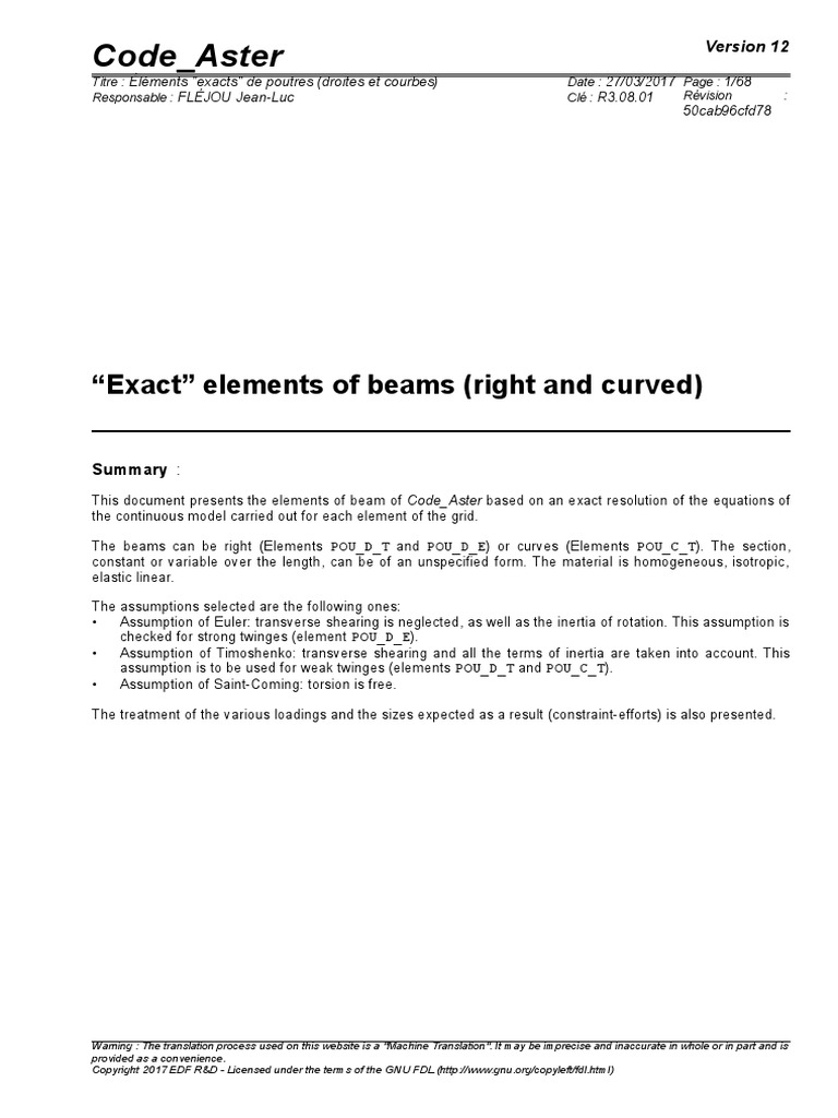 Code - Aster: "Exact" Elements of Beams (Right and Curved) | PDF | Beam (Structure) | Bending
