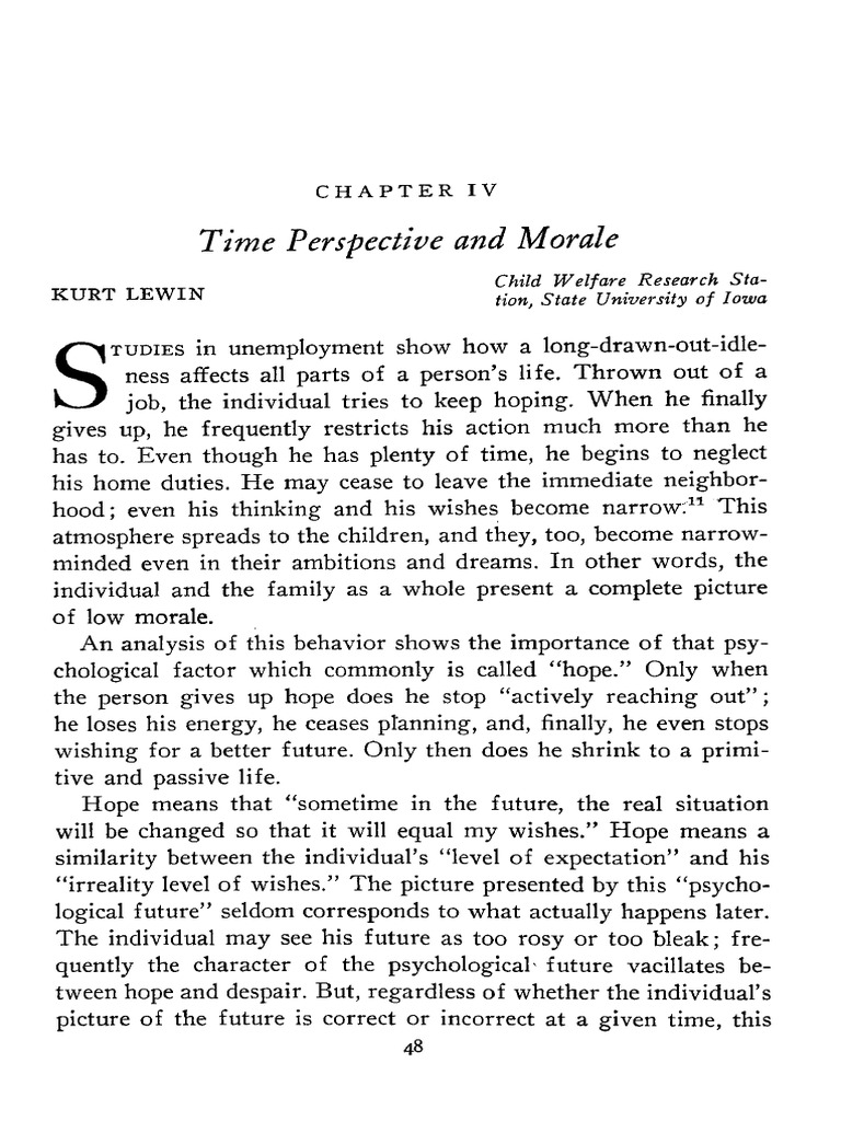 Kurt Lewin - Time Perspective and Morale - Article | PDF | Goal ...