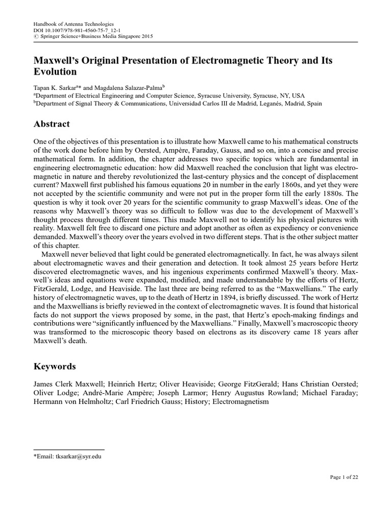 Evolution of Maxwell's Theory | PDF | Electromagnetism | Magnetic Field