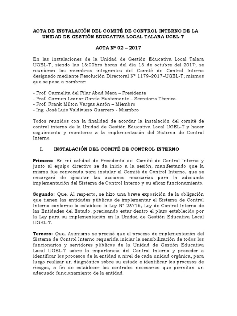 Acta de Instalación Del Comité de Control Interno | PDF | Gobierno