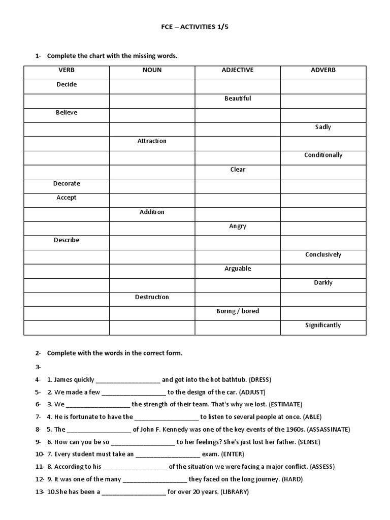 Fce Activities | PDF | Adjective