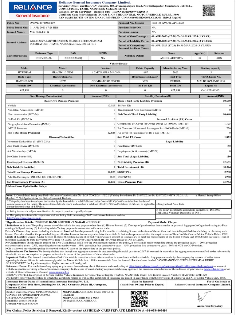 Policy Schedule | PDF | Insurance | Vehicles