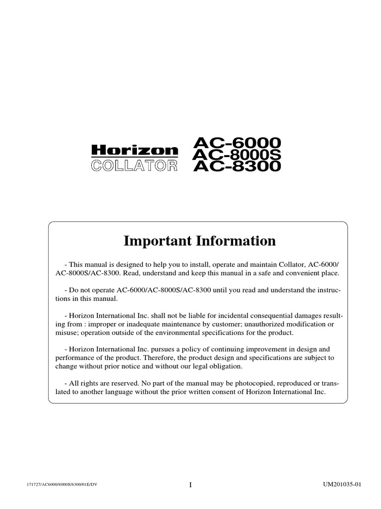 AC-6000 Series Collator Manual | PDF | Sensor | Safety