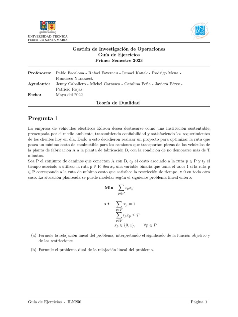 Guía 4 - Teoría de Dualidad | PDF | Optimización Matemática | Función (Matemáticas)