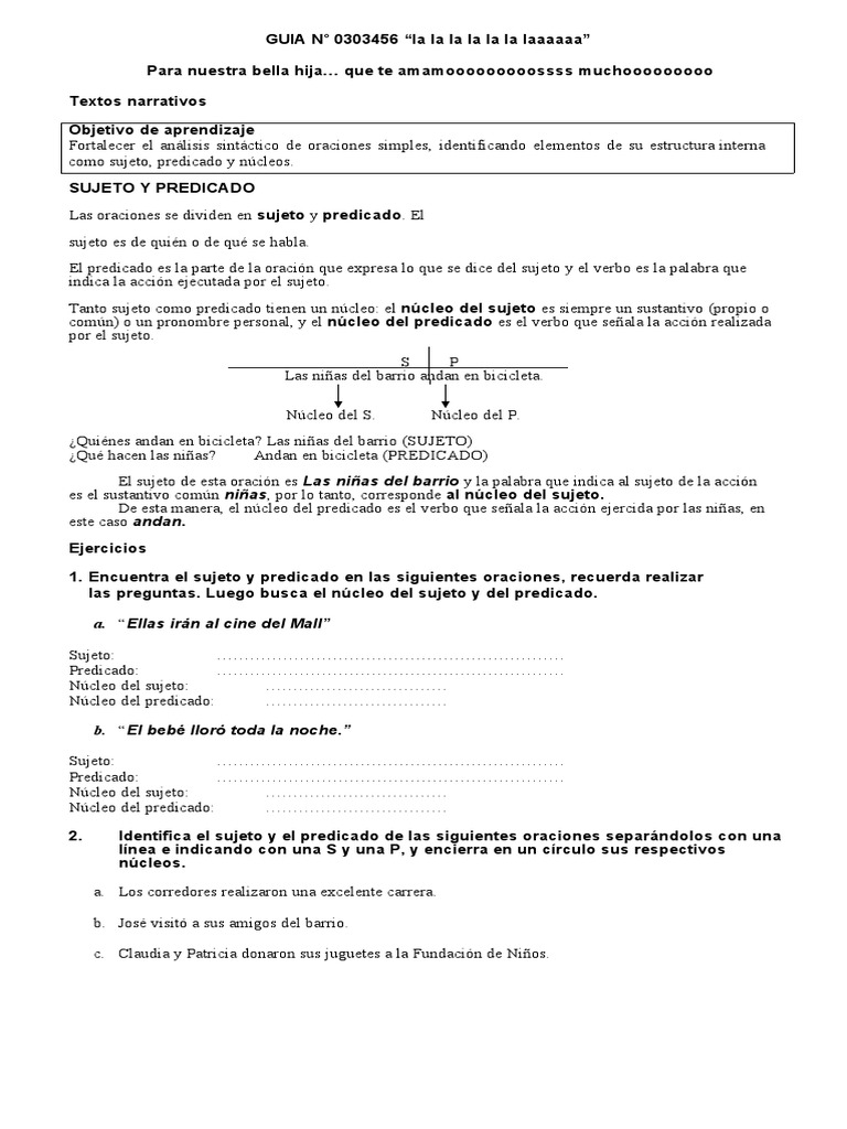 GUIA Sujeto y Predicado | PDF | Asunto (gramática) | Predicado (Gramática)