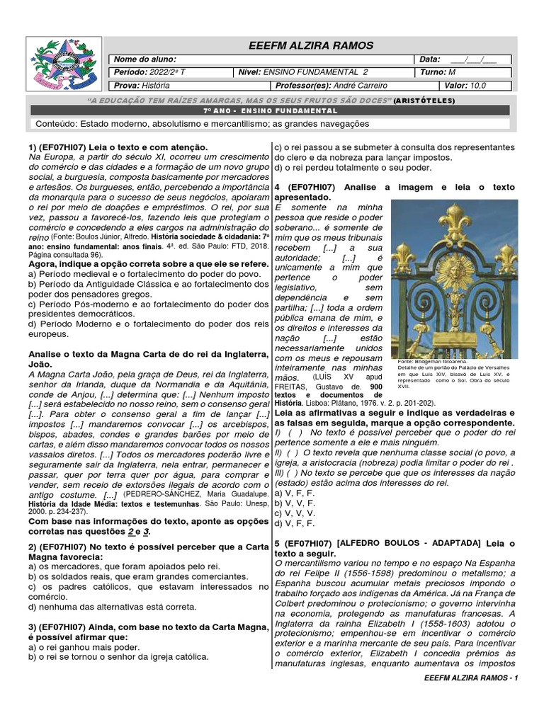 Prova 2º Tri Hist | PDF | Era dos Descobrimentos | Portugal