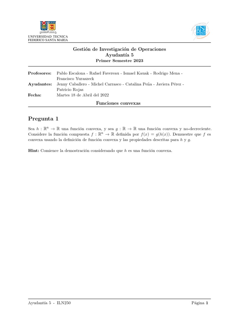 Ayudantía 5 - Funciones Convexas | PDF | Conjunto convexo | Desigualdad (Matemáticas)