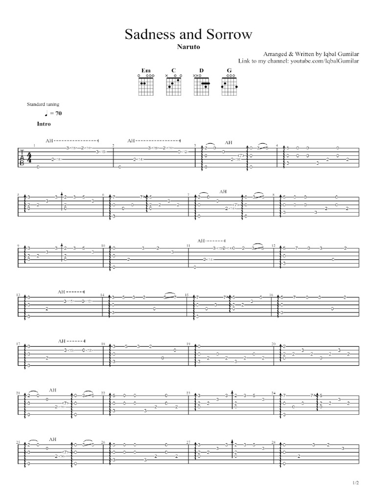OST Naruto - Sadness and Sorrow Fingerstyle Tabs PDF | PDF
