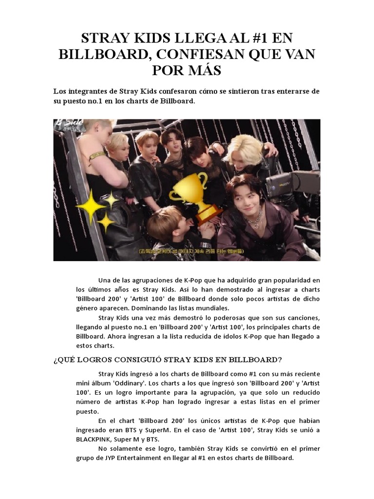 Stray Kids alcanza el #1 en Billboard | PDF