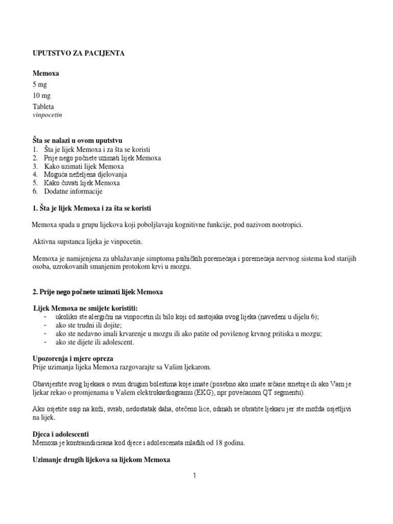 Uputstvo Za Pacijenta Memoxa | PDF