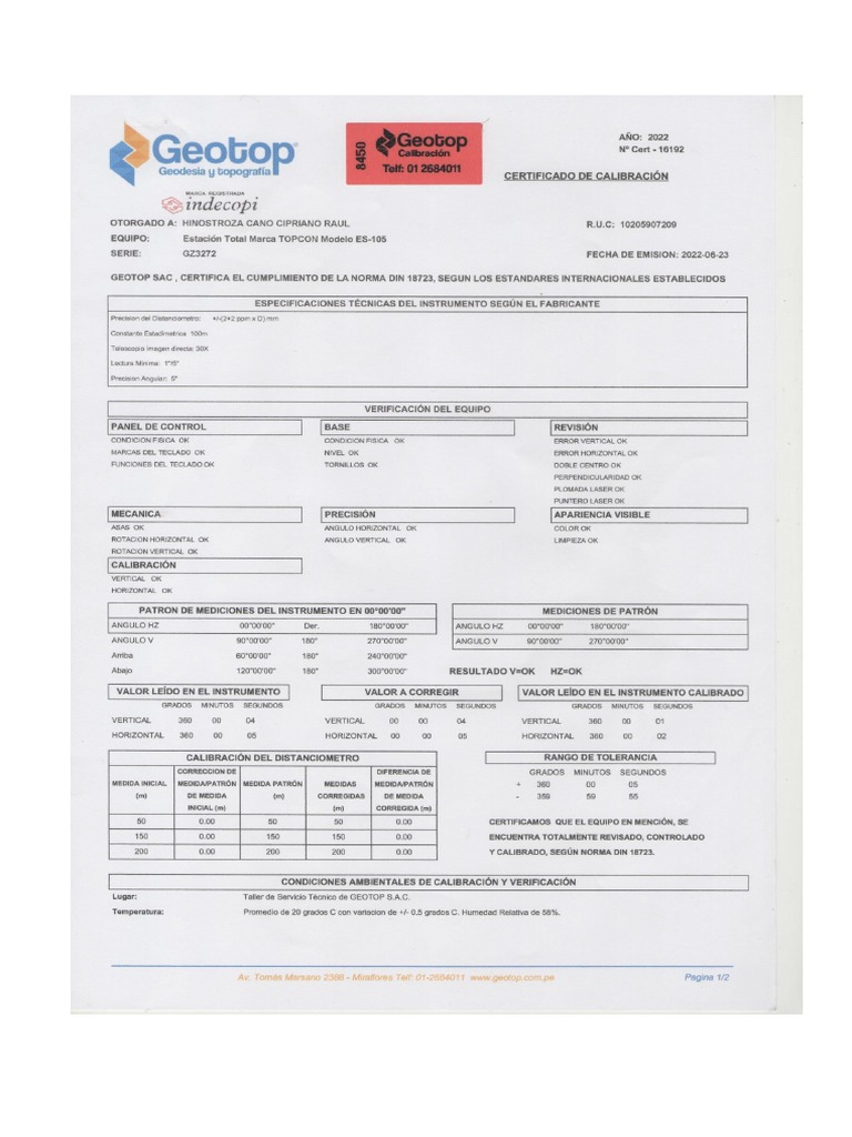 Acta De Verificacion Y Calibracion