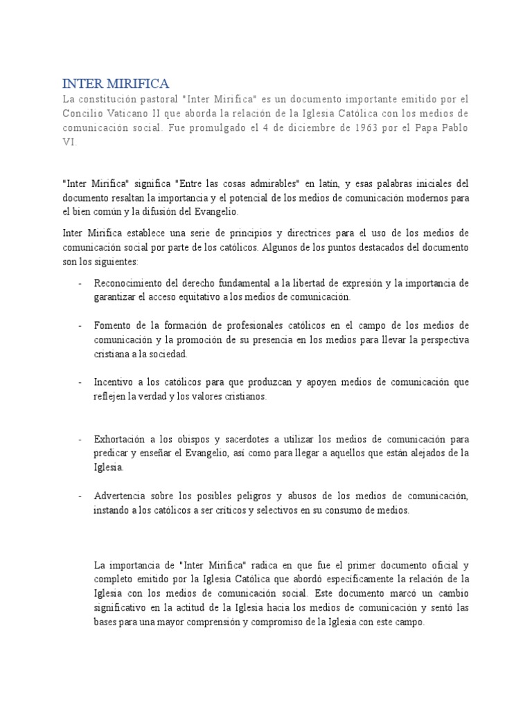 Inter Mirifica | Descargar gratis PDF | Iglesia Católica | Comunicación