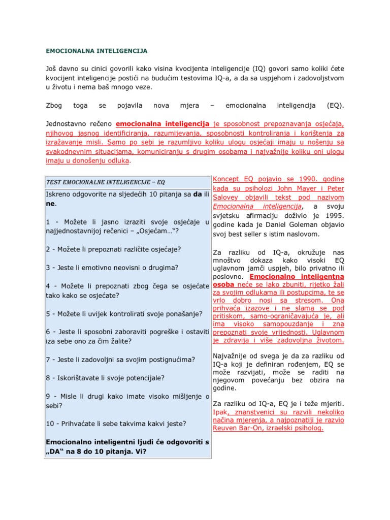 Emocionalna Inteligencija | PDF