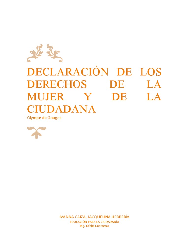 Declaración de los Derechos de la Mujer y de la Ciudadana | PDF ...