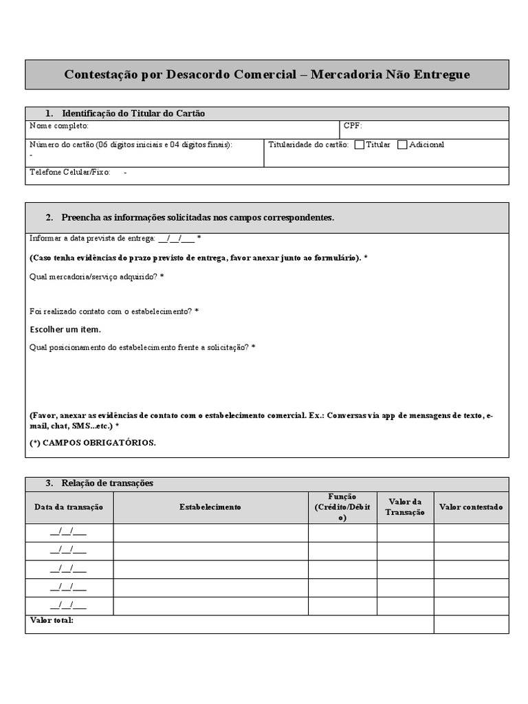 Formulário Mercadoria Não Entregue | PDF Formulário Mercadoria Não Entregue | PDF