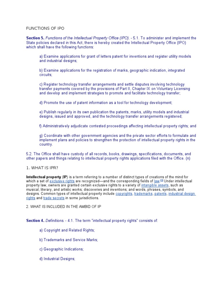 Functions of Ipo | PDF | Intellectual Property | Trips Agreement