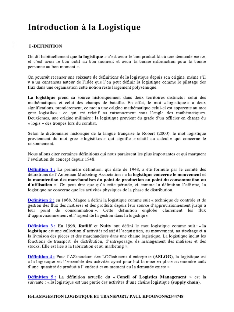 DEFINITION&Historique Logistique | PDF