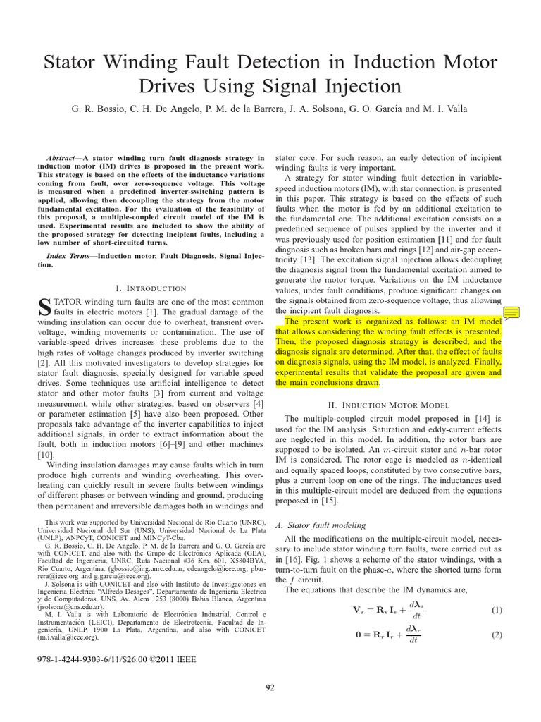 Stator Winding Fault Detection In Induction Motor Drives Using Signal