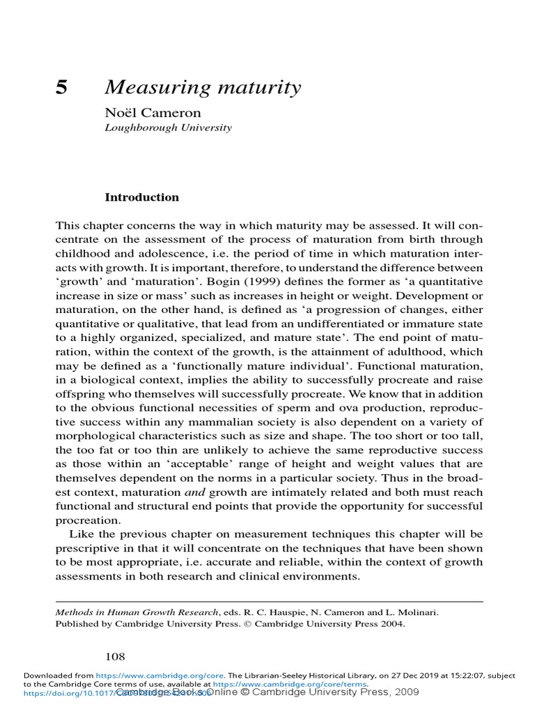 Cameron N (2004) Measuring Maturity | PDF | Puberty