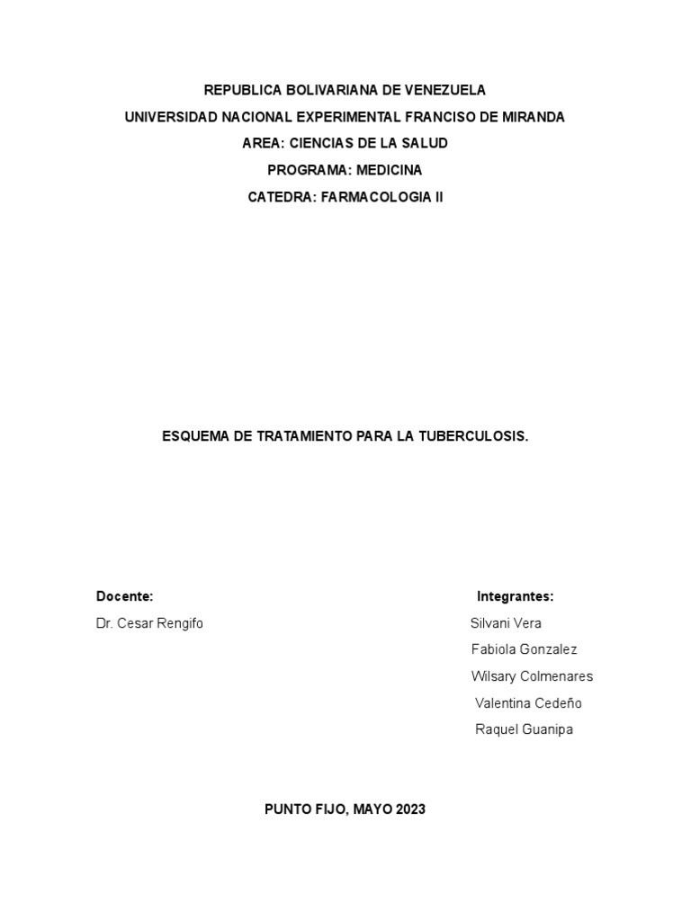 Esquema de Tratamiento para La Tuberculosis | PDF | Tuberculosis ...