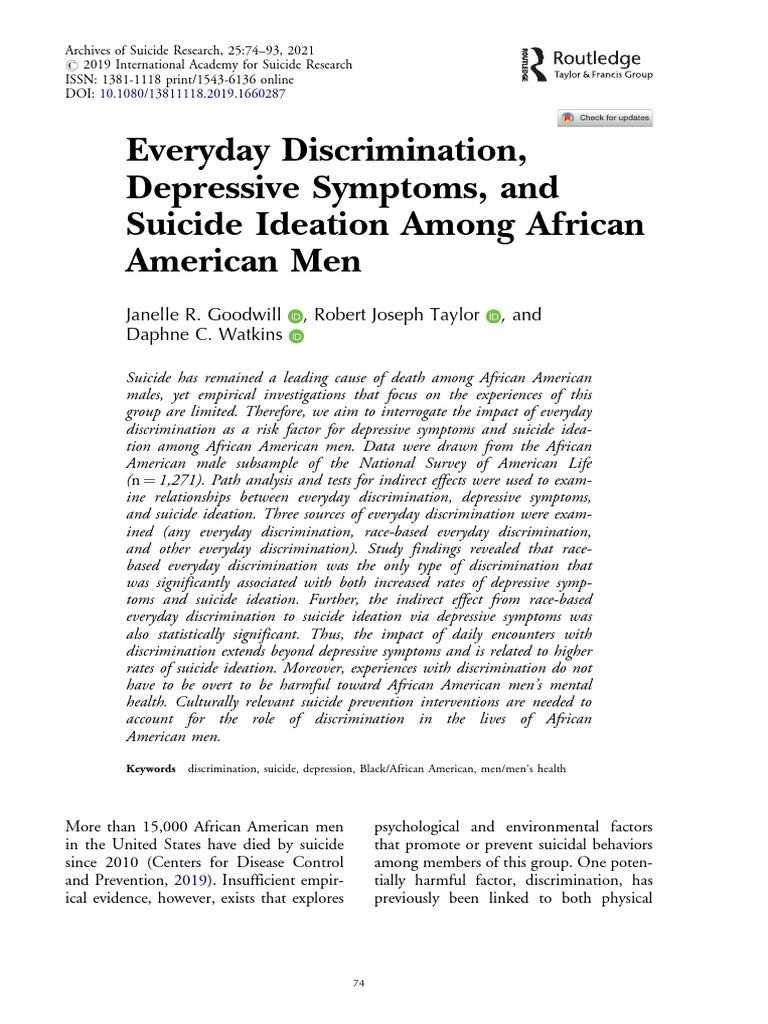 Everyday Discrimination, Depressive Symptoms, and Suicide Ideation ... Everyday Discrimination, Depressive Symptoms, and Suicide Ideation ...