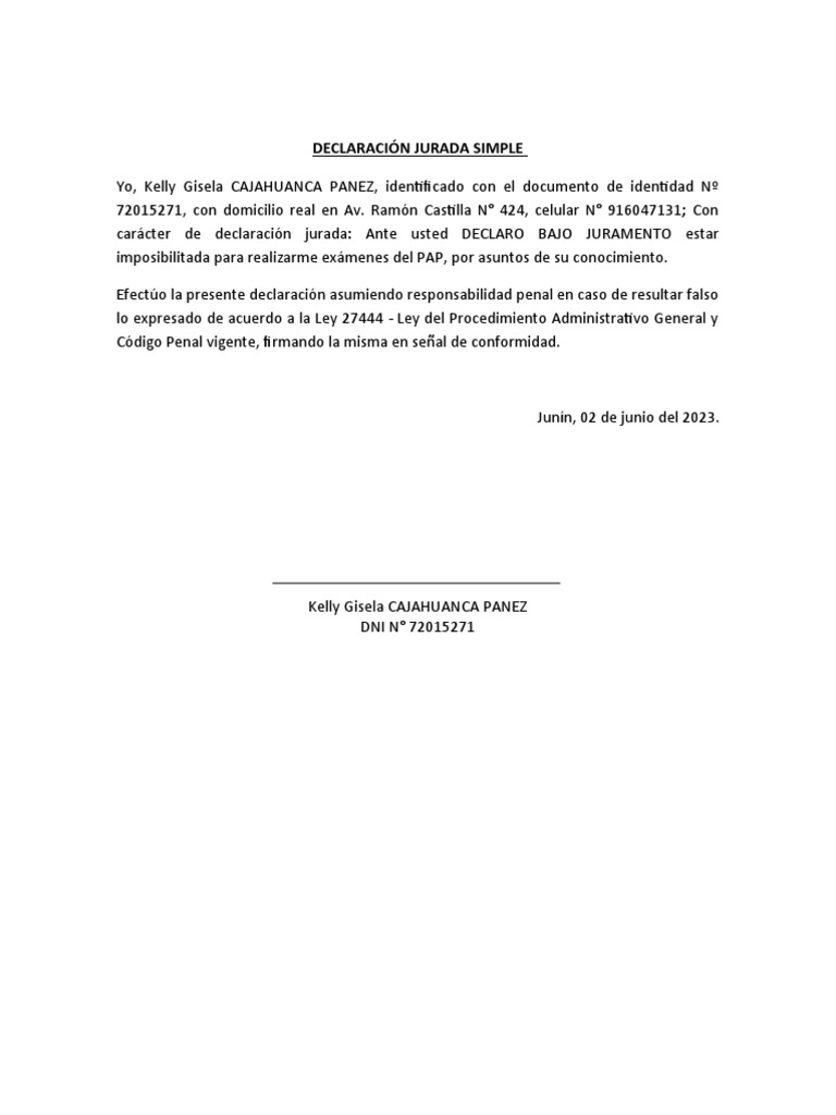 Declaración Jurada Simple | PDF