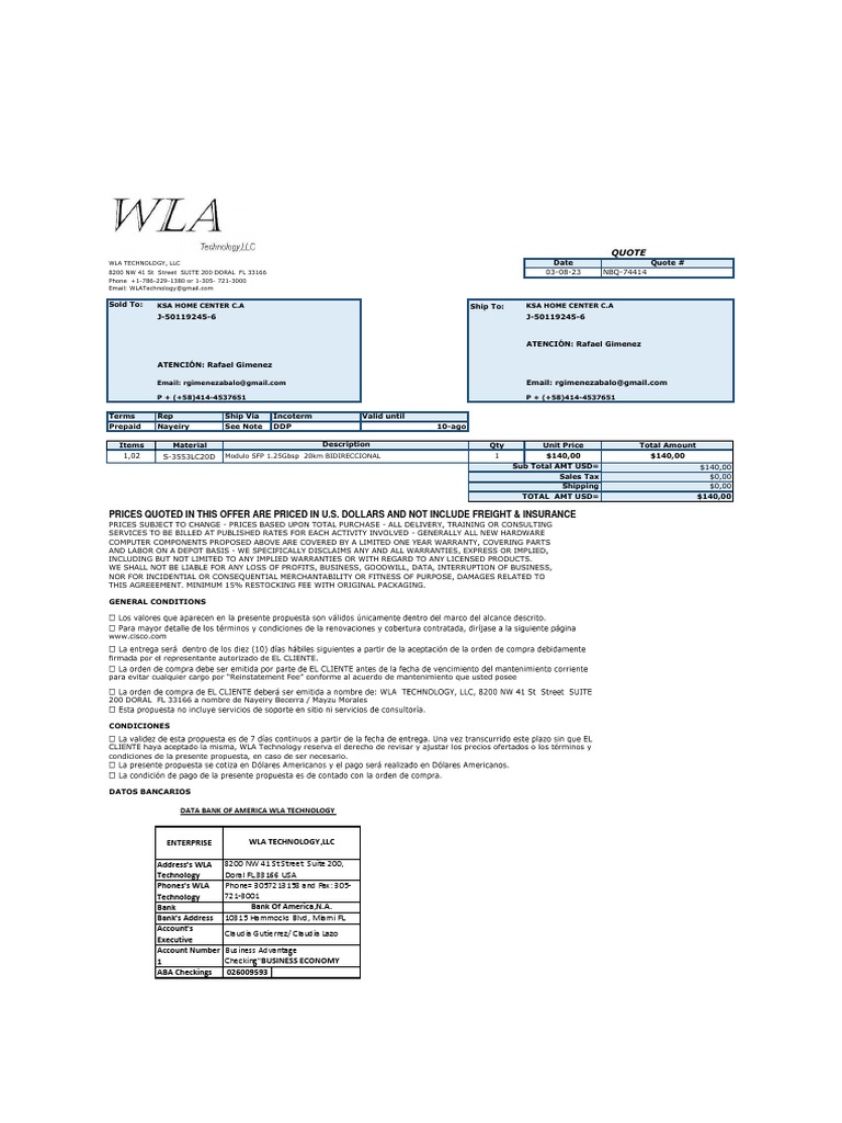 Wla Quote Nbq-mm-74414 Modulos SFP - 03082023 | PDF | Economies | Business